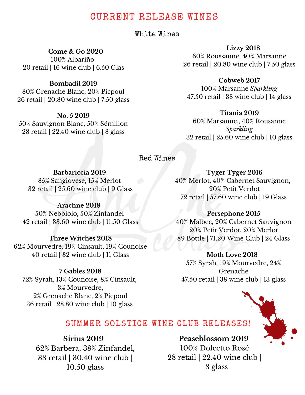 Menu | Aniche Cellars